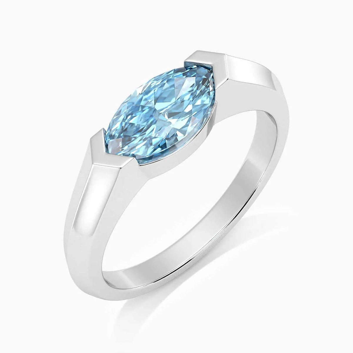 Sterling Silver Marquise Cut Topaz Semi Bezel Set Ring | Silver Rings