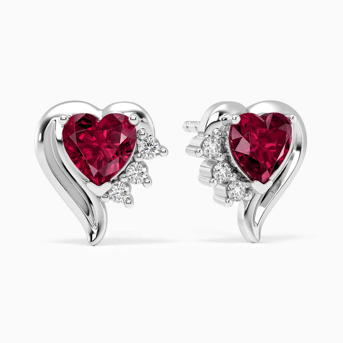 Sterling Silver Ruby Heart-Shaped Stud Earrings - Radiant Love – Irosk ...