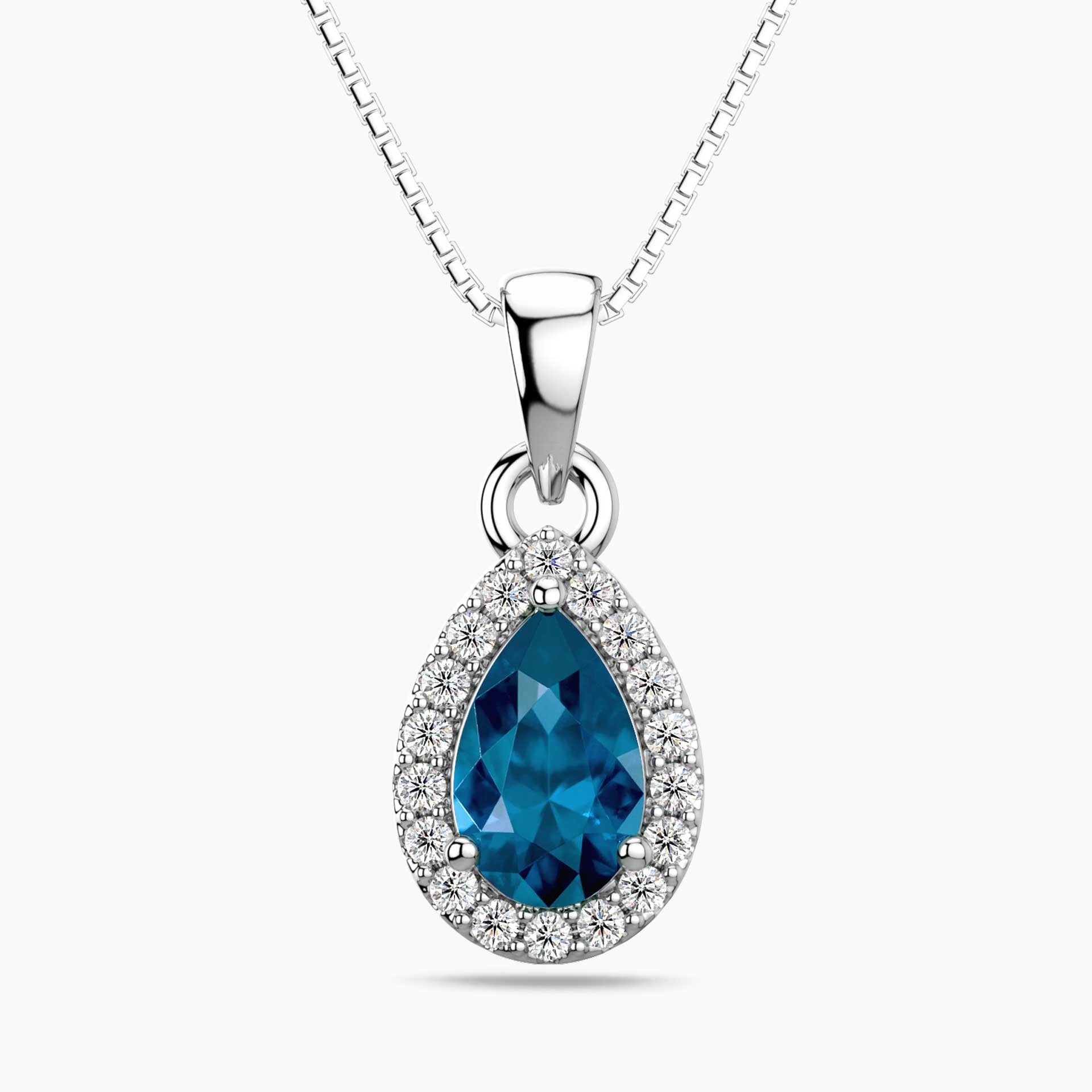 Blue Topaz Pendant Necklace – Sterling Silver Halo | Irosk
